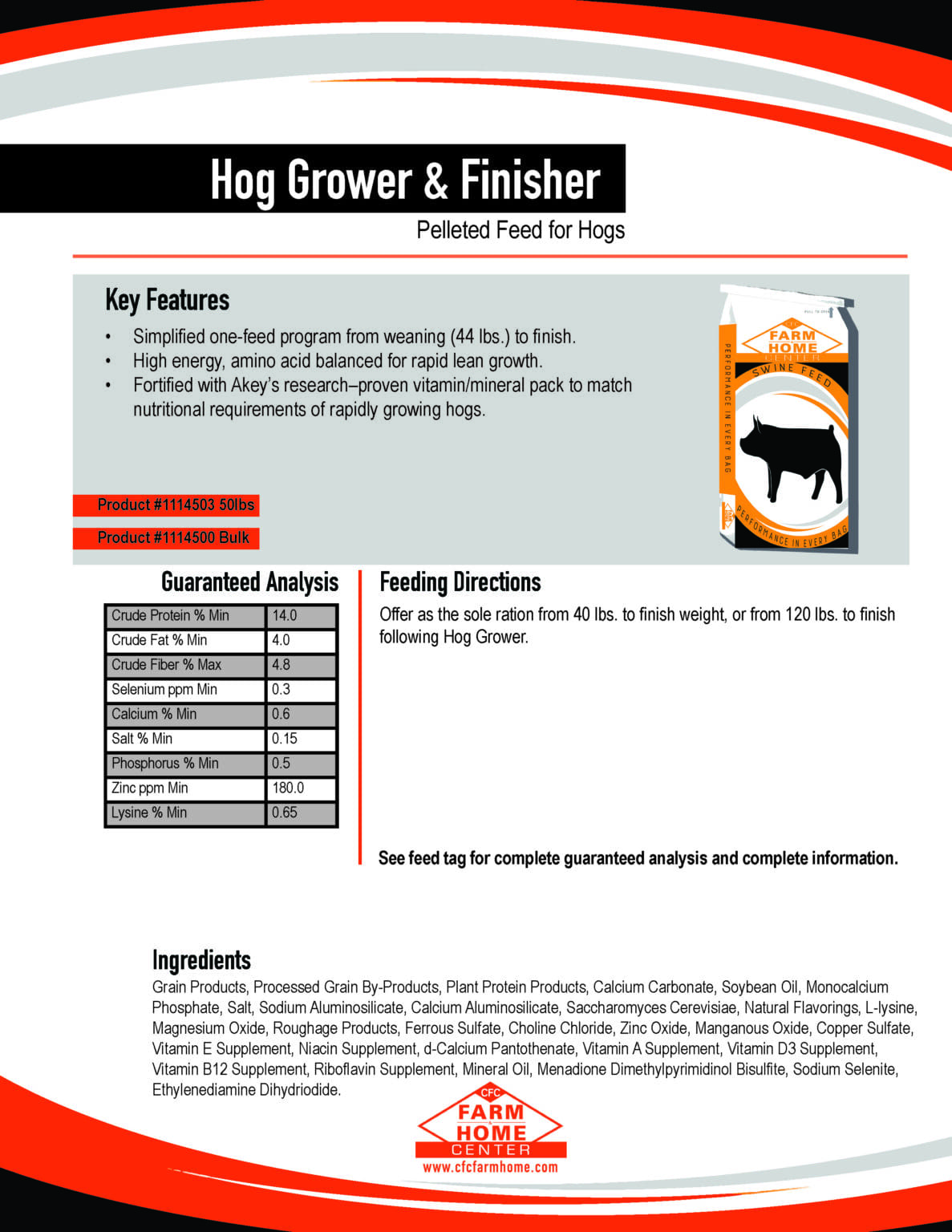 Swine - Hog Grower & Finisher - Pelleted - CFC Farm & Home